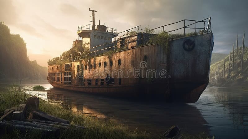 Abandoned Ship after Post-apocalyptic. Generative Ai Stock Illustration ...