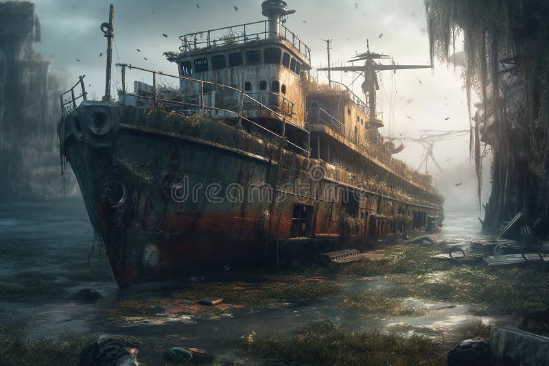 Abandoned Ship after Post-apocalyptic. Generative Ai Stock Photo ...