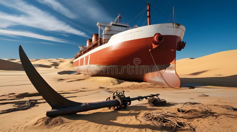 Abandoned Ship Stranded in Desert Landscape, Showcasing Rust and Sand ...