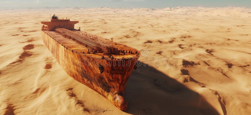 Abandoned Shipwreck in Desert Landscape Showcasing Rust and Decay, Copy ...