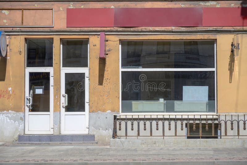 Abandoned Shop Windows. Abandoned Grocery Store Building Exterior Stock ...