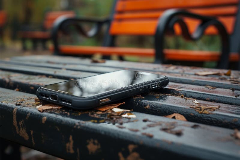 Abandoned Smartphone on Park Bench, a Narrative of a Lost Device Stock ...