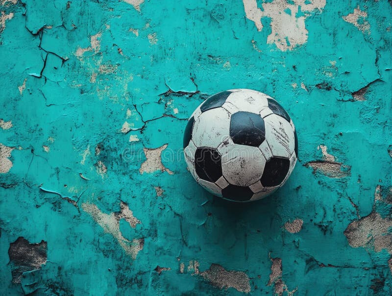 Abandoned Soccer Ball on a Weathered, Rusty Surface with Paint Peeling ...