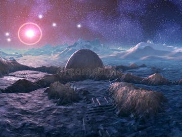 Abandoned Space Station on Hostile Alien Planet Stock Illustration ...