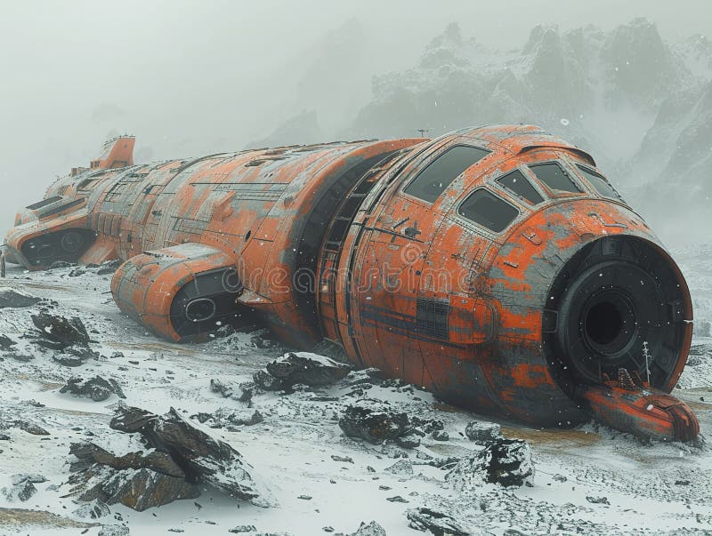 Abandoned Spaceship in a Sci-fi Landscape the Hull Blurs with Rust ...