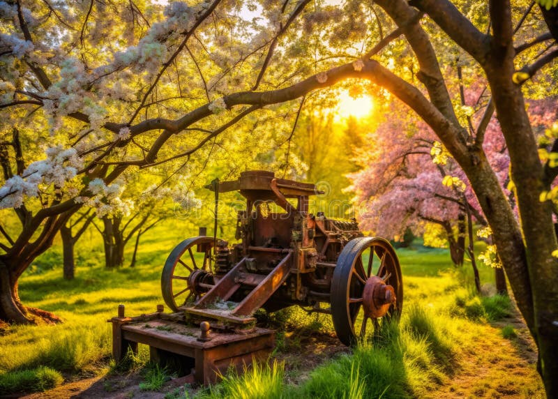 Abandoned Springtime Machinery Natures Reclamation of a Rusty Weathered ...