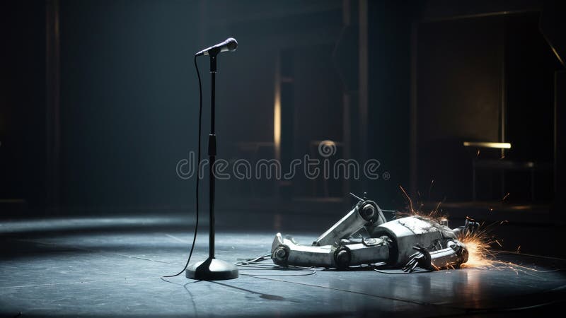 Abandoned Stage with Broken Robot and Lonely Microphone Stock ...