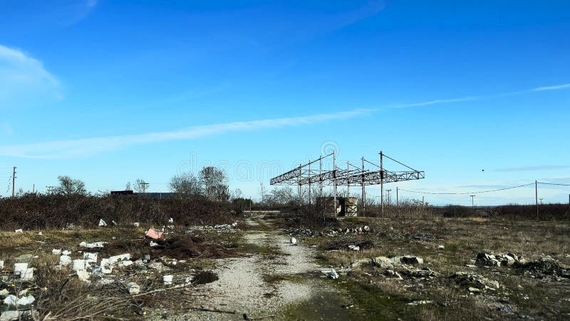 Abandoned Steel Building Frame in the Side of the Road 2 with Garbage ...