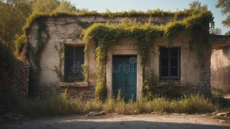 Abandoned Stone Building Overgrown with Vines. Stock Photo - Image of ...