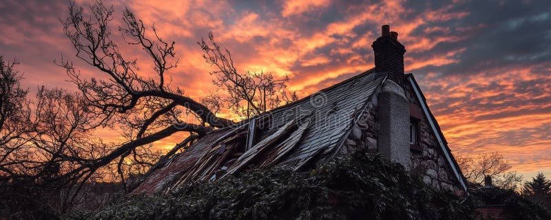 Abandoned Stone Cottage at Sunset, Serene Countryside. Rustic ...