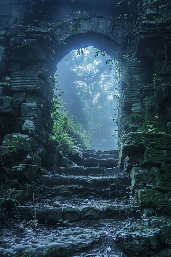 Abandoned Stone Gate. AI Generated. Stock Illustration - Illustration ...