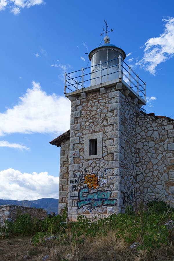 Abandoned Stone Lighthouse in Greece. Stock Photo - Image of ...
