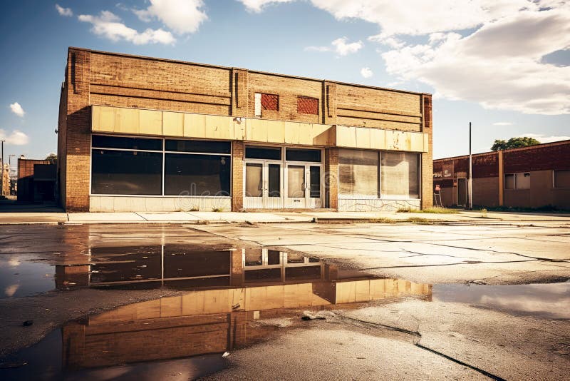 Abandoned Store Building with Empty Parking Lot in Run-down Area Stock ...