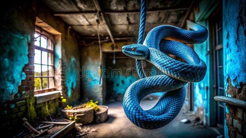 Abandoned Structure Intriguing Closeup of Blue Snake and Hanging Noose ...