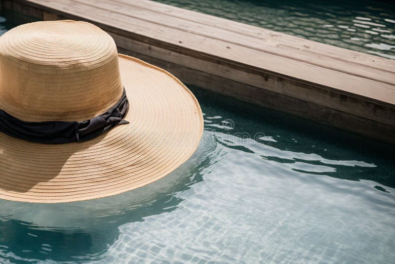 An Abandoned Sun Hat Floating in a Calm Pool Stock Illustration ...