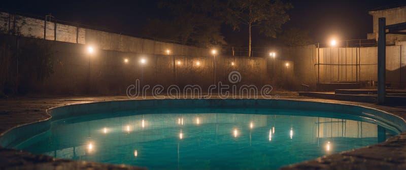 Abandoned Swimming Pool at Night with Moon Reflection - Liminal Image ...