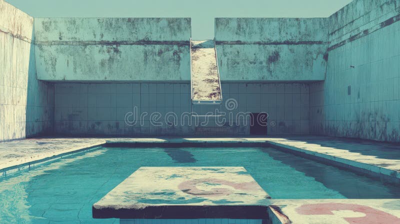 Abandoned Swimming Pool with Rusty Slide and Concrete Structure Stock ...