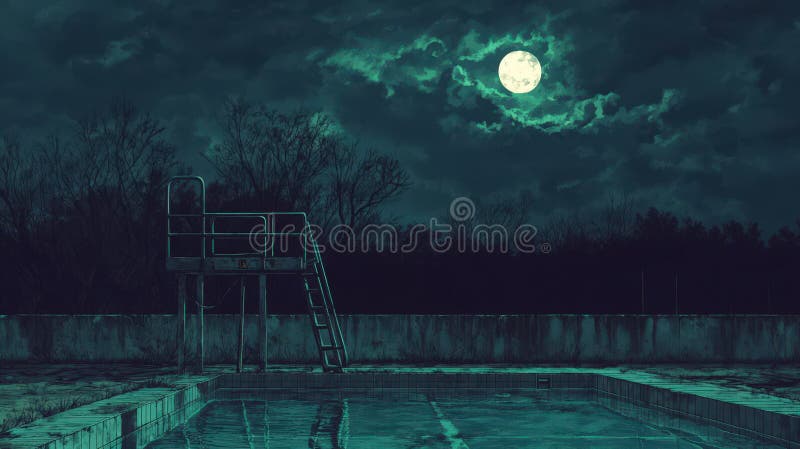 Abandoned Swimming Pool Under Moonlight Night Stock Image - Image of ...