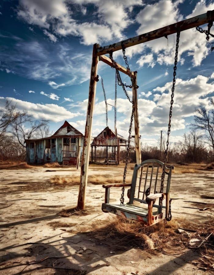 Abandoned Swing in Desolate Playground Under Cloudy Sky Stock Image ... Abandoned Swing in Desolate Playground Under Cloudy Sky Stock Image ...