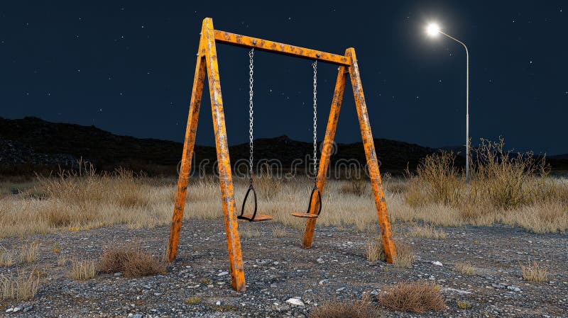 Abandoned Swing Set Under a Streetlight at Night in a Deserted ...