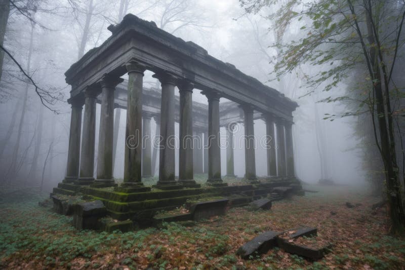 Abandoned Temple, with Broken Columns and Half-buried Stones, in the ...