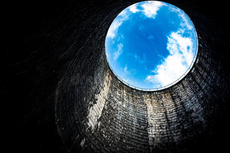 An Abandoned Thermal Power Plant Cooling Tower from the Inside Stock ...