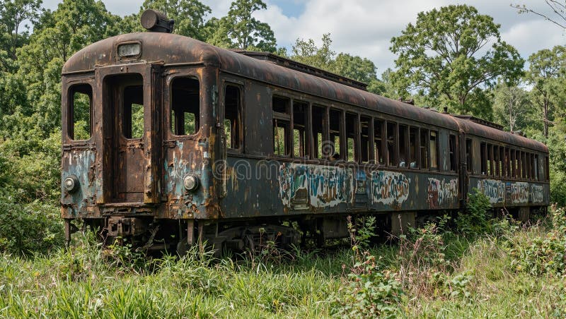 Abandoned Train Car Reclaimed by Nature Overgrown with Moss and ...