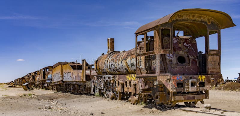 Abandoned Train at the Train Graveyard in the Bolivia Salt Flats Stock ...