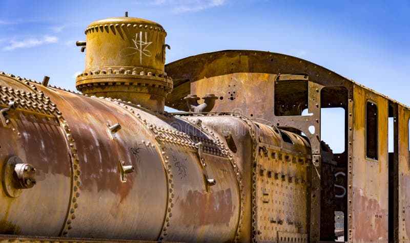 Abandoned Train at the Train Graveyard in the Bolivia Salt Flats Stock ...