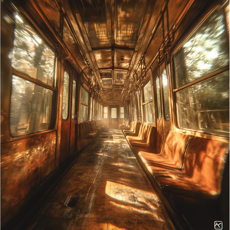 Abandoned Train Interior with Warm Sunlight Streaming through Windows ...
