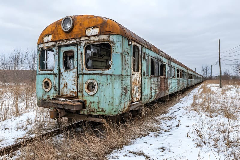 An Abandoned Train on a Railway Track Stock Illustration - Illustration ...