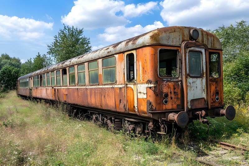 An Abandoned Train on a Railway Track Stock Illustration - Illustration ...