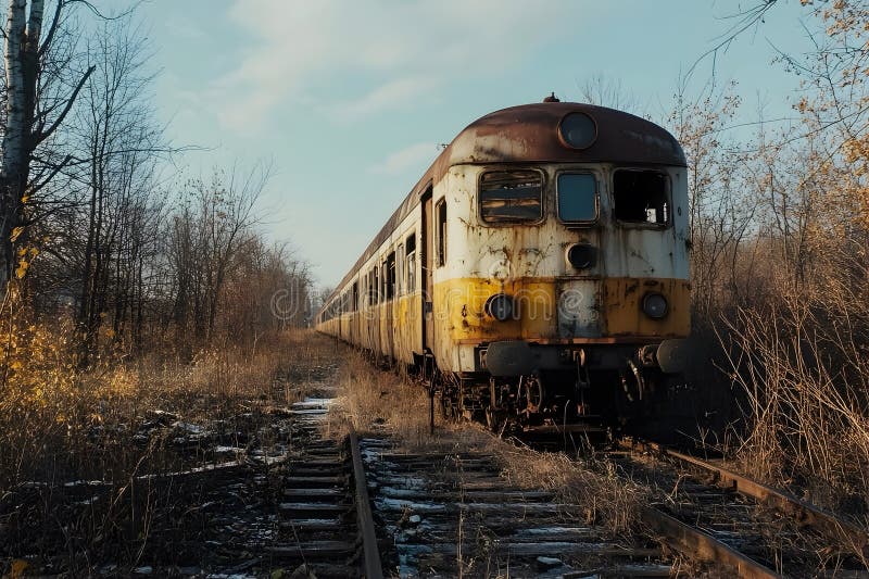 An Abandoned Train on a Railway Track Stock Illustration - Illustration ...