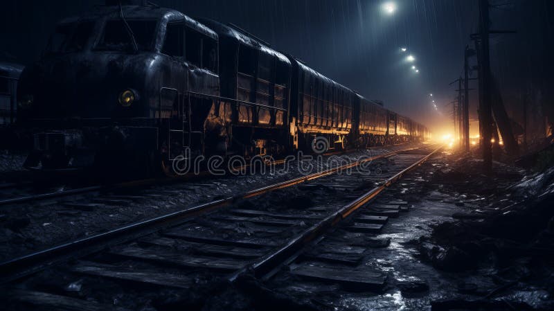Abandoned Train Tracks: a Hyper-detailed Rendering of a Dark Night ...