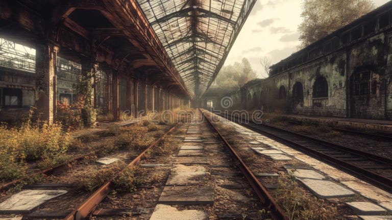Abandoned Train Tracks and Overgrown Station Platform Stock ...
