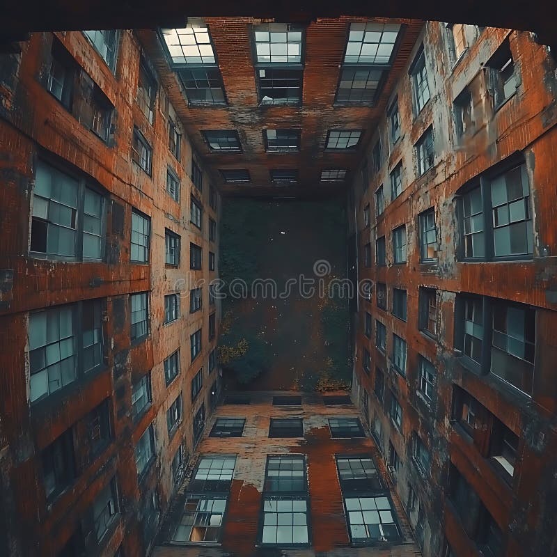 Abandoned Urban Building Interior with Rustic Walls and Windows Stock ...