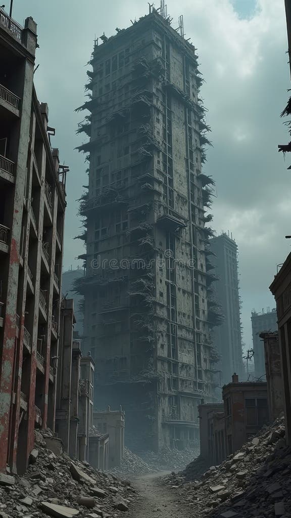Abandoned Urban Ruins: Decaying Skyscraper in a Desolate Cityscape ...
