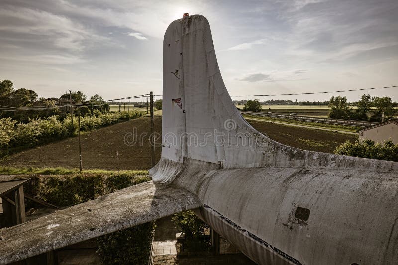 Abandoned and Vandalized Airplane at Sunset Stock Image - Image of ...
