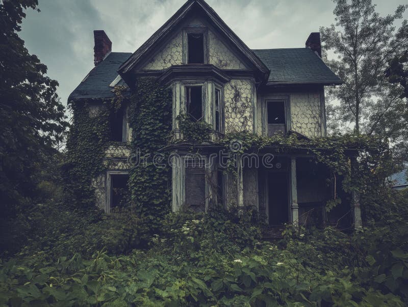 Abandoned Victorian House Overgrown with Vines and Foliage Stock ...