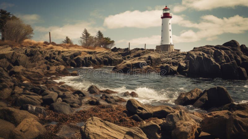 Abandoned Vintage Lighthouse on Rugged Coastline, Silent Sentinel Stock ...