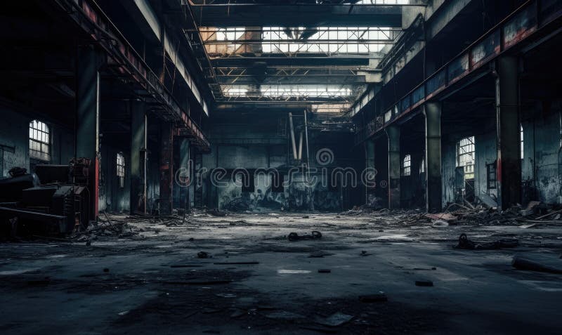 Abandoned Warehouse with Broken Windows and Abandoned Objects Stock ...