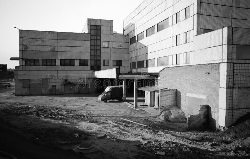 Abandoned Warehouse Construction Site Backdrop Stock Image - Image of ...