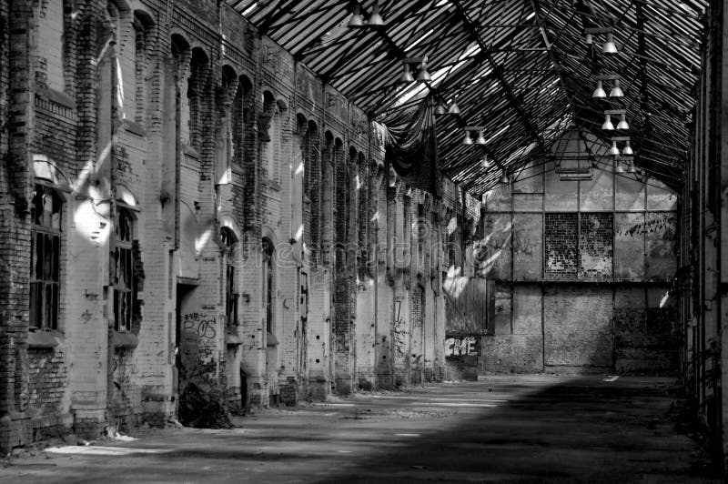 Abandoned Warehouse with Large Windows Stock Image - Image of large ...