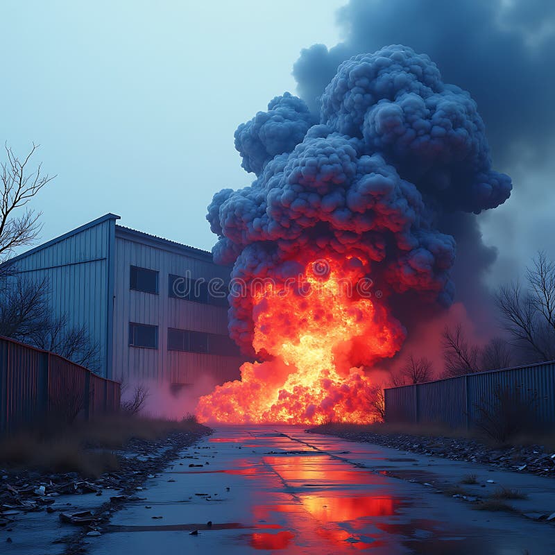 Abandoned Warehouse Explosion with Strong Impact Stock Illustration ...