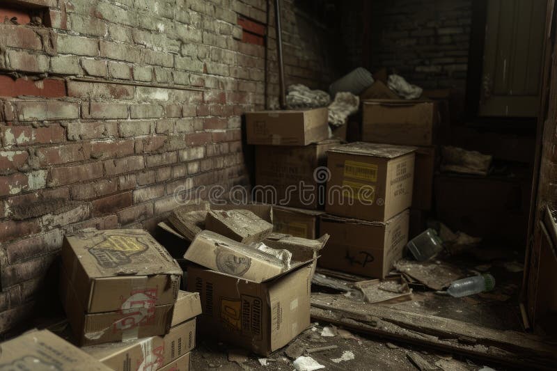 Abandoned Warehouse Interior with Debris and Boxes Stock Image - Image ...