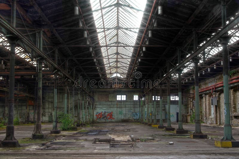 Abandoned Warehouse with Large Windows Stock Image - Image of large ...