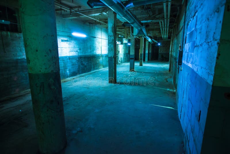 Abandoned Warehouse Lit Blue Stock Image - Image of gloomy, building ...