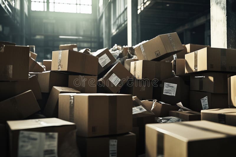 Abandoned Warehouse with Piled Cardboard Boxes Ai Photo Stock ...