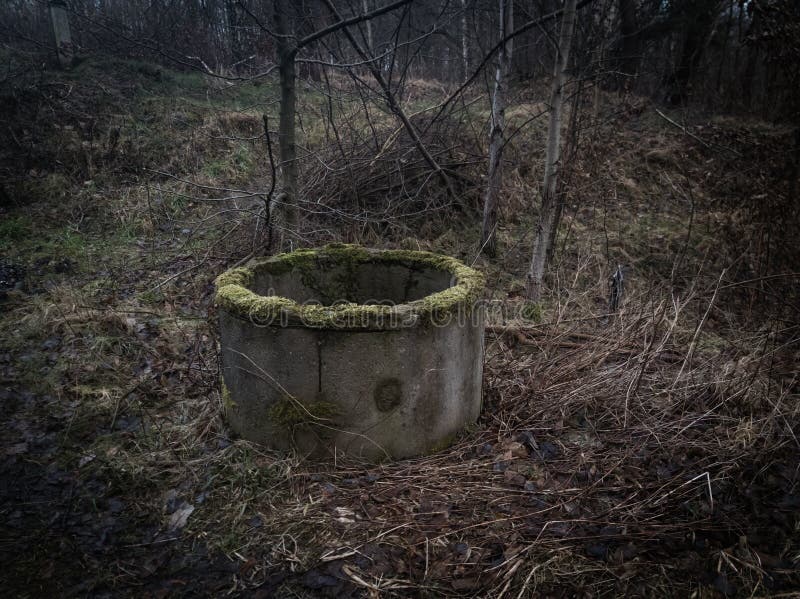 Abandoned well in the wood stock image. Image of water - 108905873