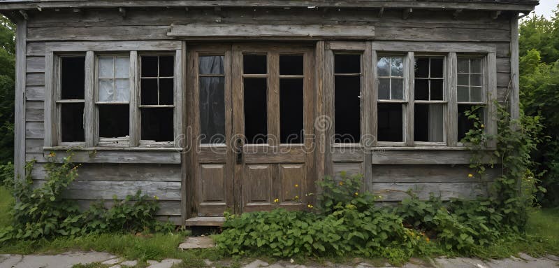 Dilapidated Shack with Overgrown Vegetation Stock Illustration ...